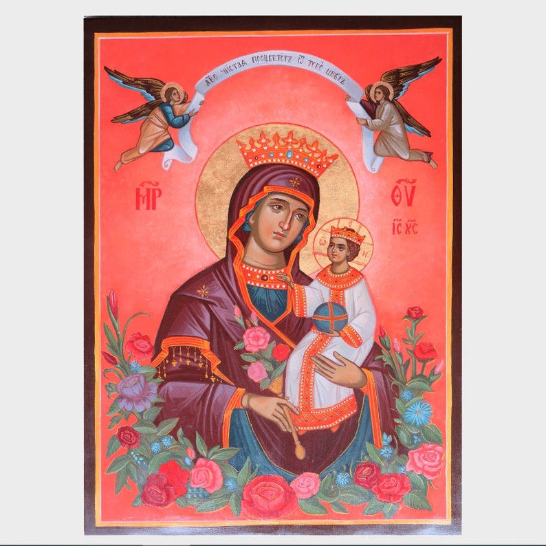 Virgin Mary Unfading Flower, Hand-painted Orthodox Icon, Christian ...