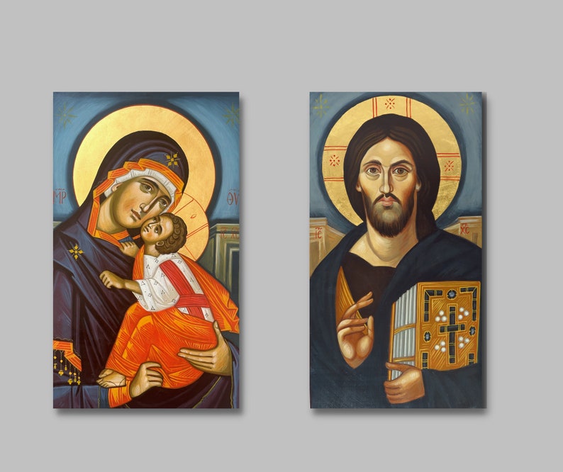 Set of Two Hand Painted Icons Virgin Mary Icon Mother of - Etsy