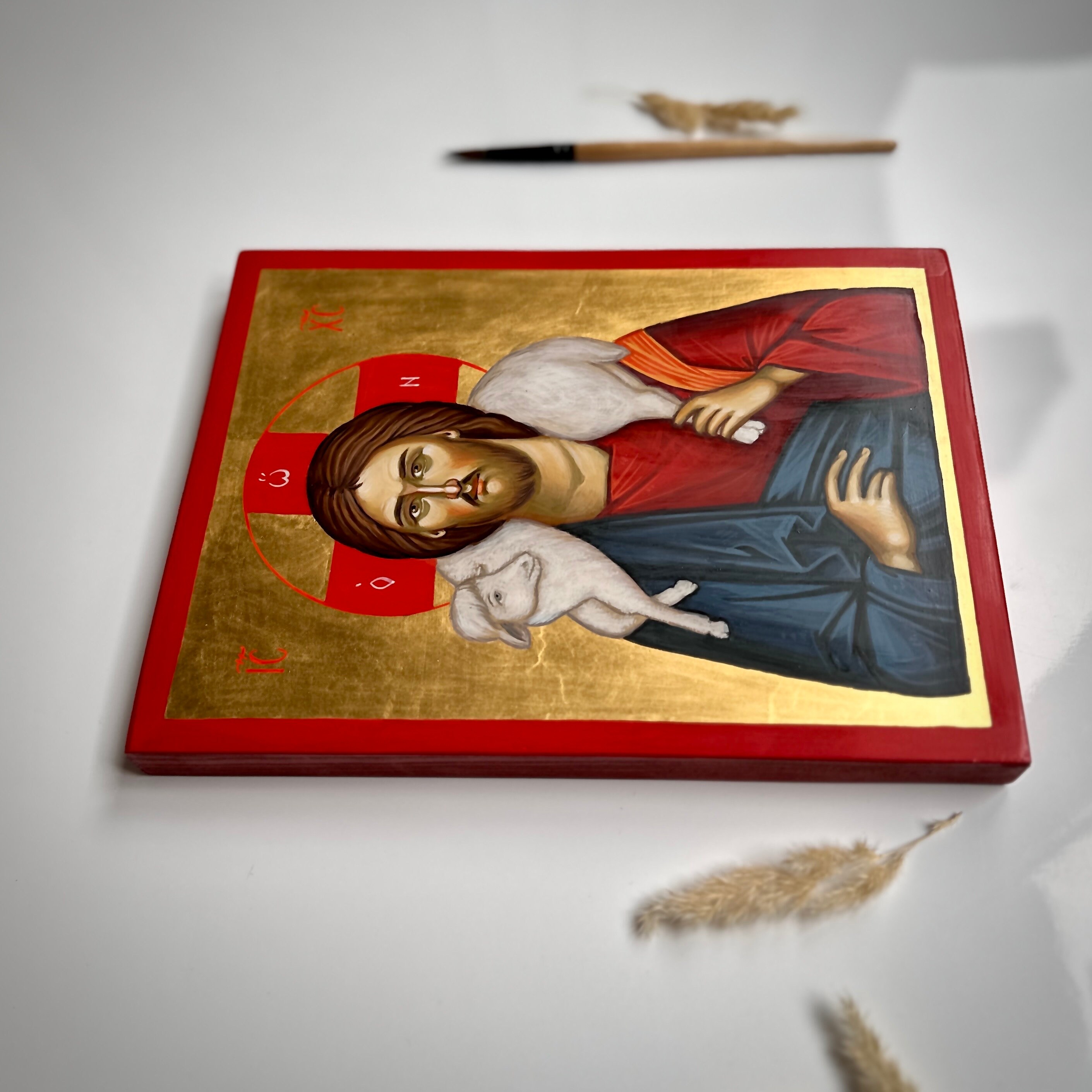 Christ the Good Shepherd, Hand Painted Icon, Byzantine Orthodox Icon ...