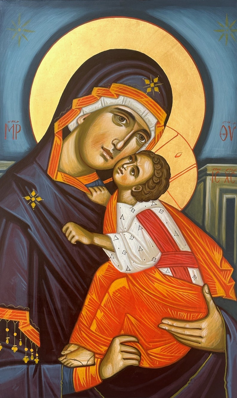 Set of Two Hand Painted Icons Virgin Mary Icon Mother of - Etsy