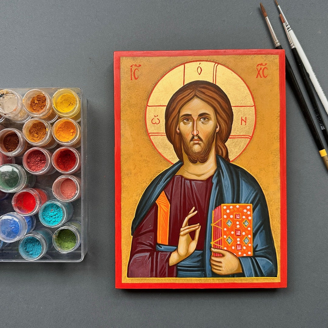 Hand Painted Christian Orthodox Icon of Jesus Christ Pantocrator, Hand ...