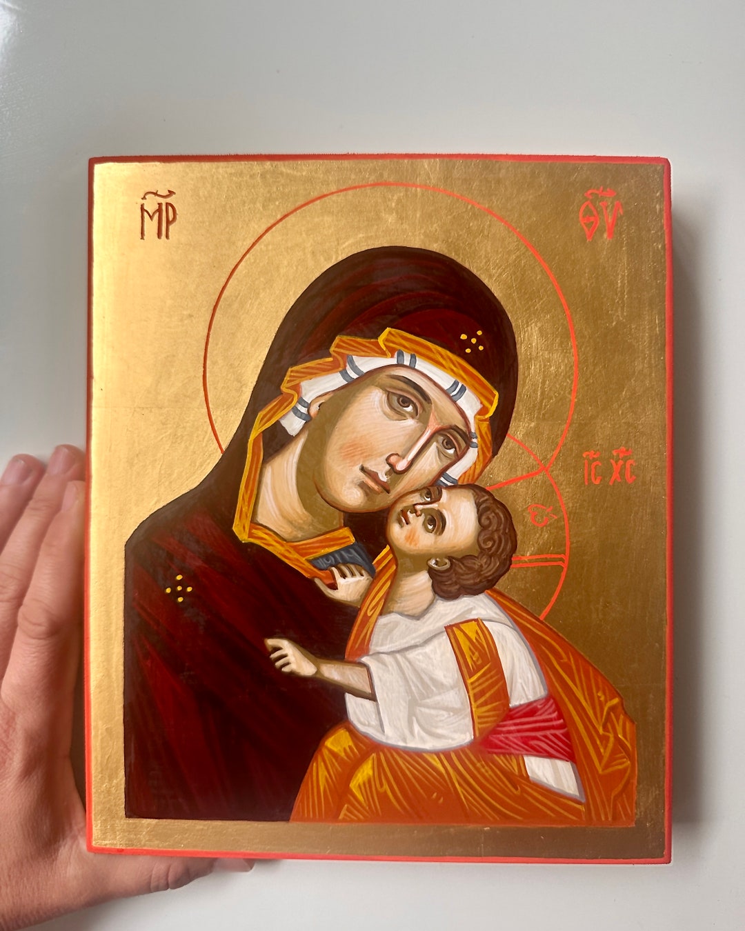 Virgin Mary Tenderness, Theotokos Eleousa Icon, Hand Painted Orthodox ...