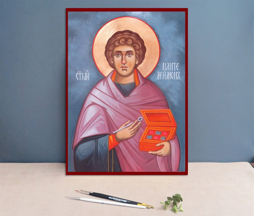 Saint Pantaleon the Holy Healer, Hand Painted Byzantine Icon, Orthodox ...