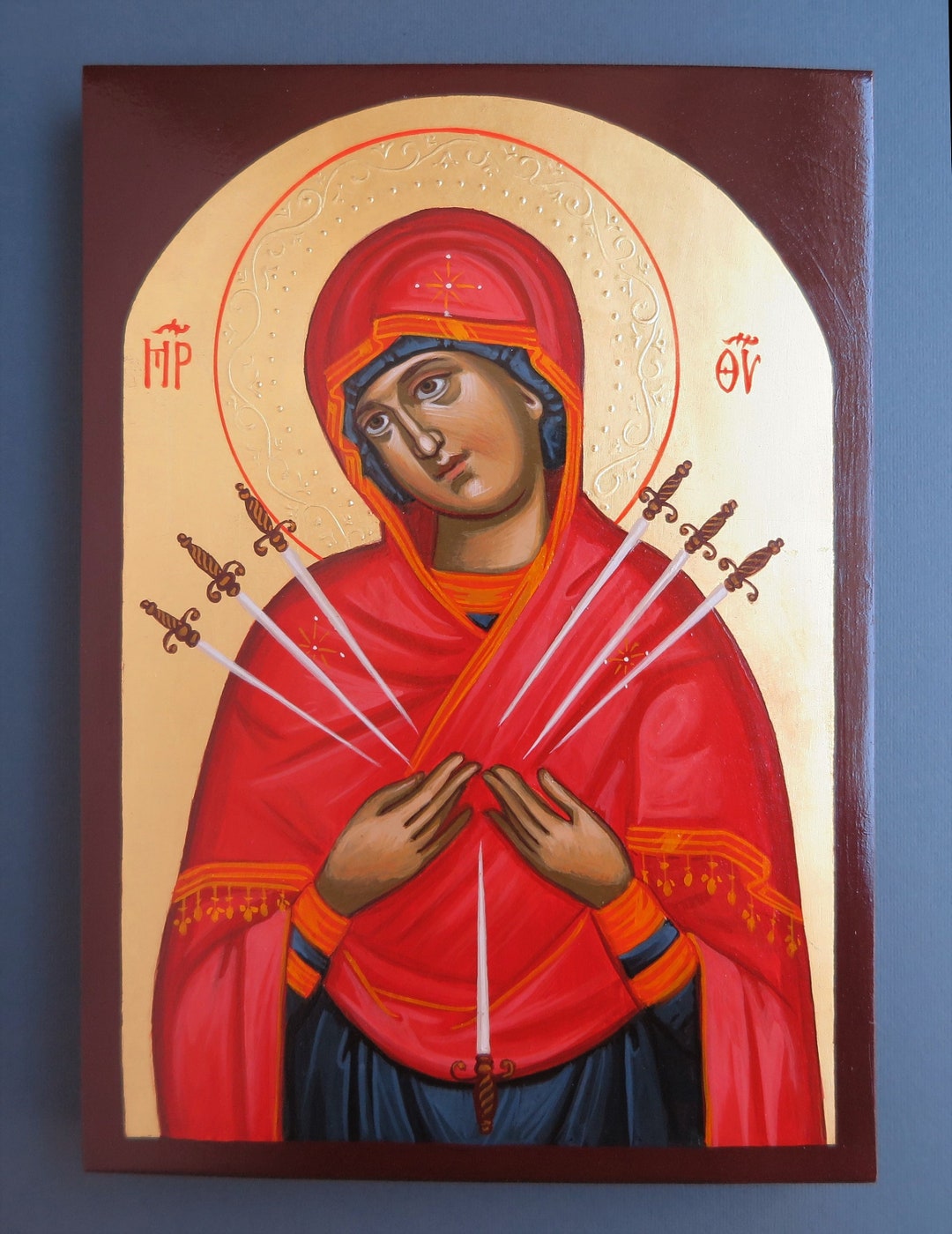 Virgin Mary Seven Swords, Hand-painted Orthodox Icon, Our Lady of ...