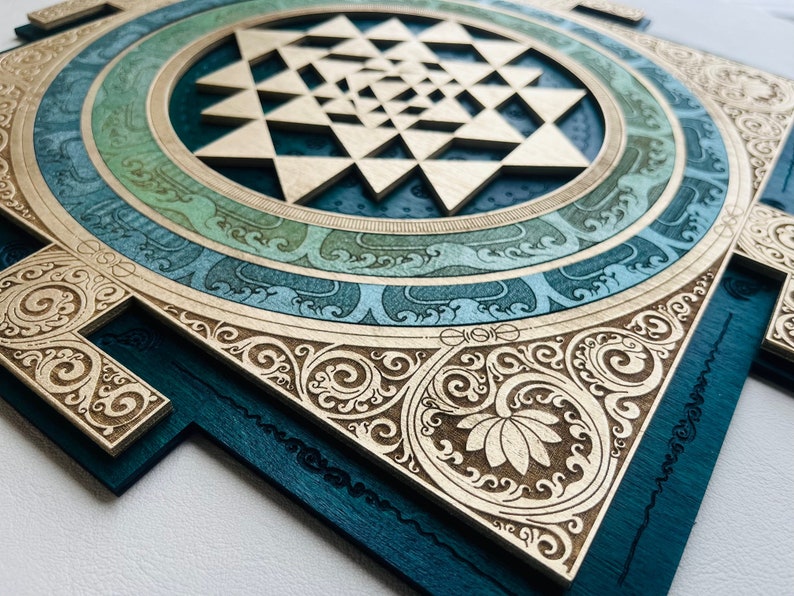 Arte mural Sri Yantra, madera cortada a láser, decoración de geometría ...