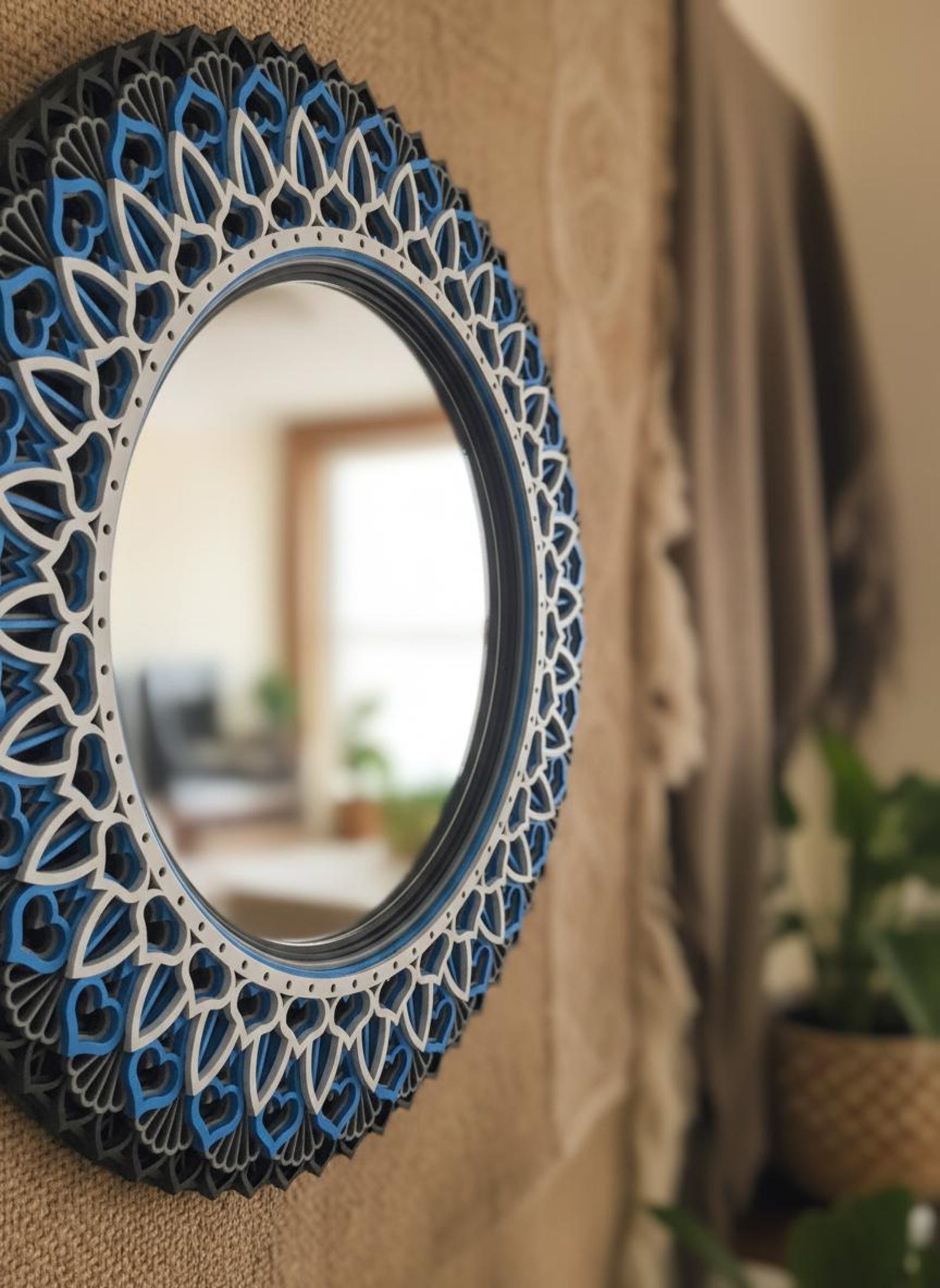 Mandala Wall Mirror, Multilayer Wood, Decorative Round Mirror - Etsy