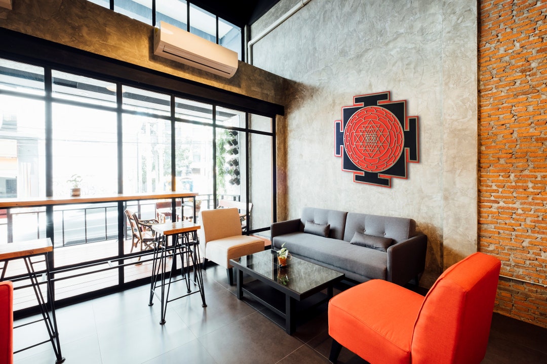 Orange Sri Yantra Wall Art , Laser Cut, Sacred Geometry, Sri Chakra ...