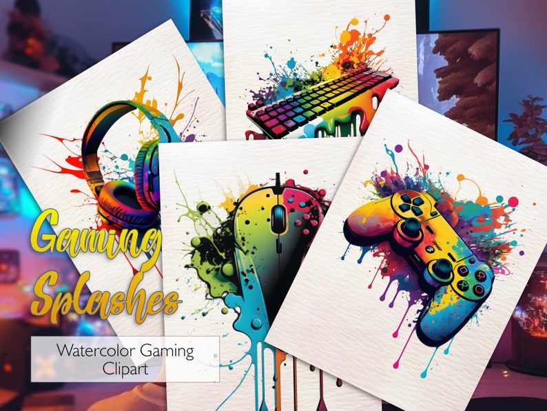 Gaming Clipart Gamer Watercolor Digital Postcards Instant Download Clip ...