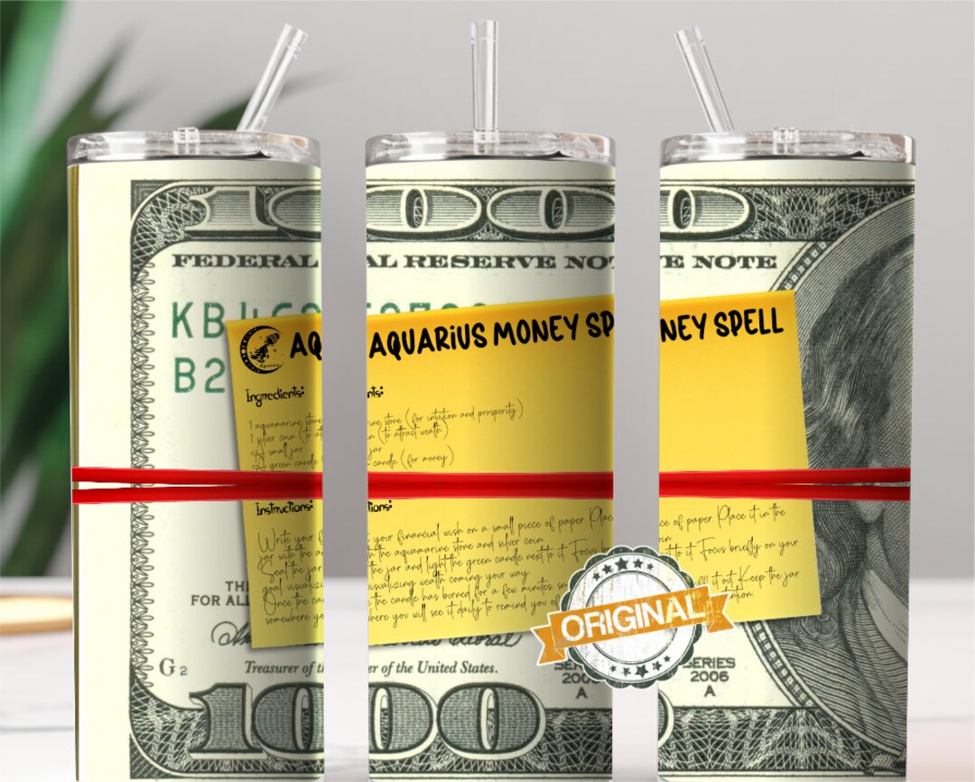 Aquarius Tumbler Wrap PNG for Sublimation Money Spell Bankroll. Zodiac ...
