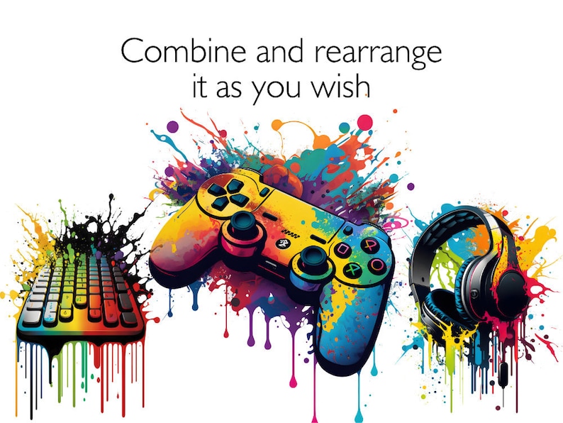 Gaming Clipart Gamer Watercolor Digital Postcards Instant Download Clip ...