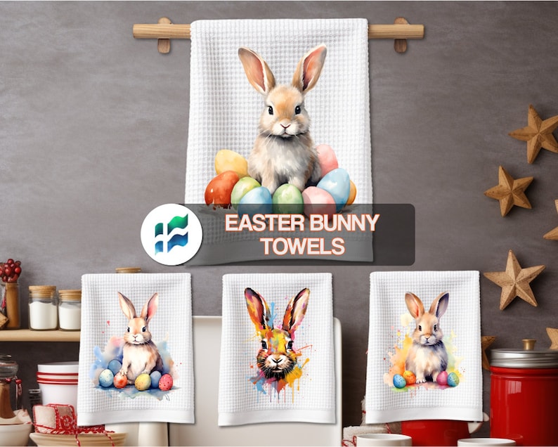 Easter Bunny Kitchen Towels PNG Cute Easter Rabbit Kitchen Tea Hand ...