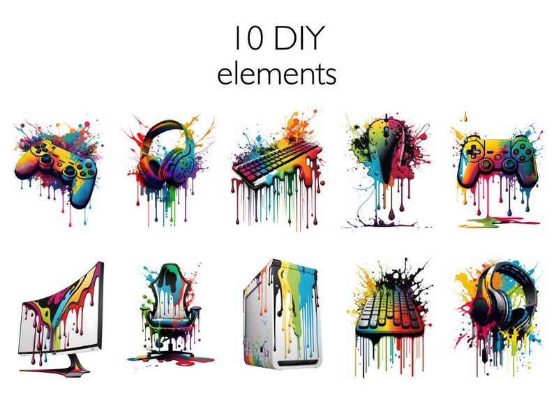 Gaming Clipart Gamer Watercolor Digital Postcards Instant - Etsy