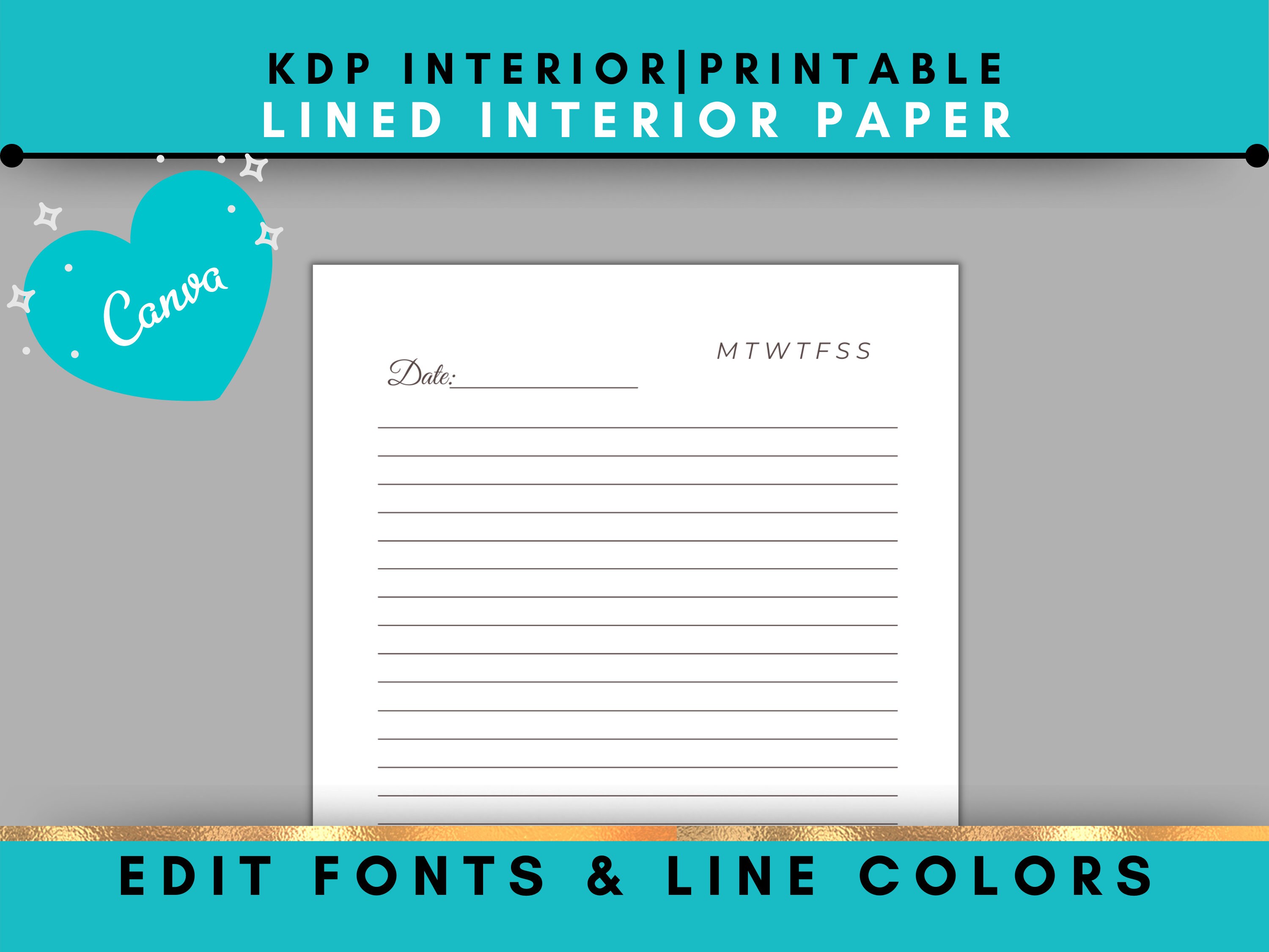 KDP Interiors Journal Paper Lined 8.5x11 including Canva Template Printable