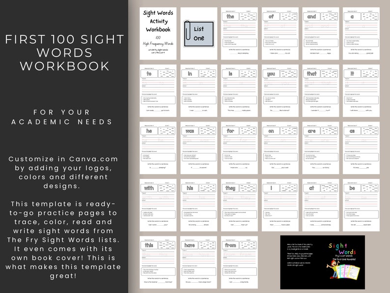 First 100 Sight Words Workbook: KDP Interior Canva Templates - Etsy