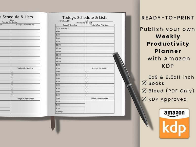 Weekly Productivity Planner Bundle 6x9 8.5x11 KDP Template - Etsy