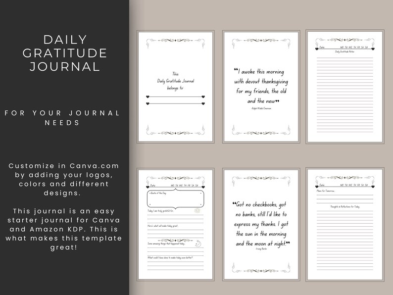 Daily Gratitude Journal 6x9 KDP Template Also for Digital - Etsy