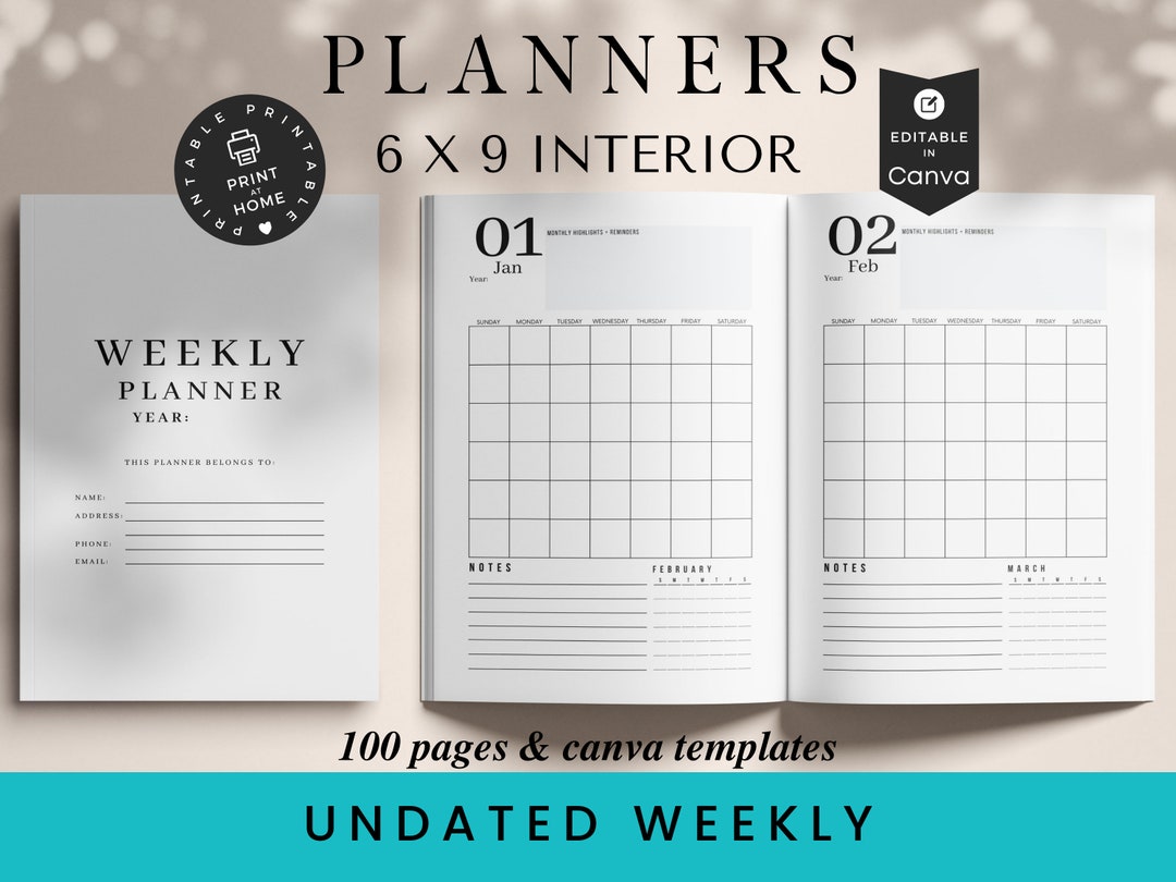 Undated Weekly Planner 6x9: KDP Interior Template (commercial Use) - Etsy