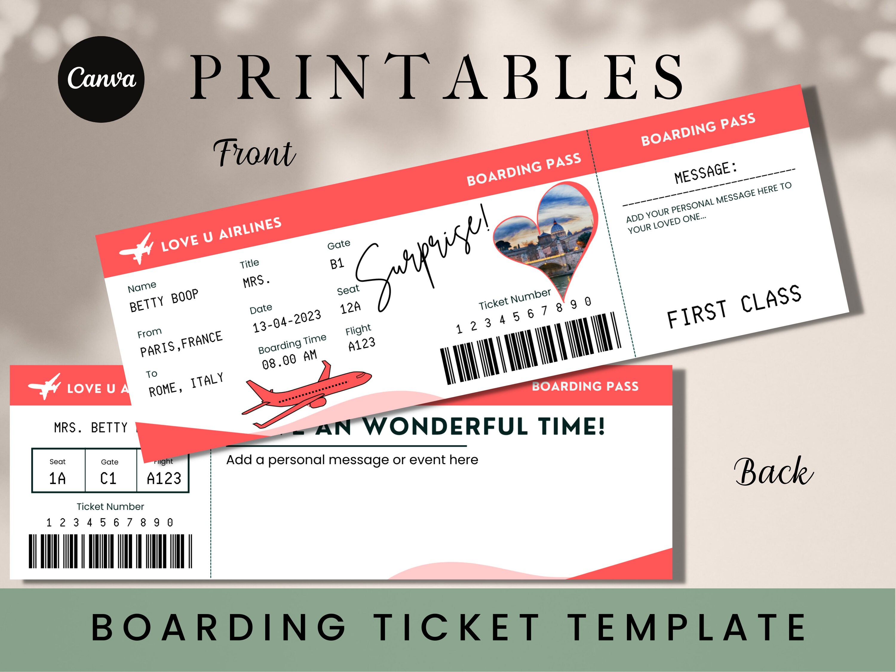 EDITABLE Boarding Ticket Template, Surprise Boarding Pass, Plane Ticket ...
