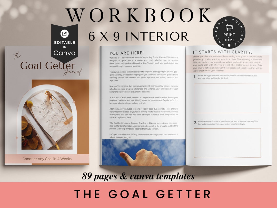 The Goal Getter Journal, 6x9, KDP Template, Canva Editable, Printable ...