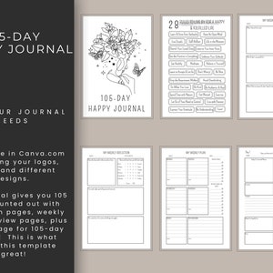 105-day Happy Journal,6x9, KDP Template, Daily Journal, Canva Template ...