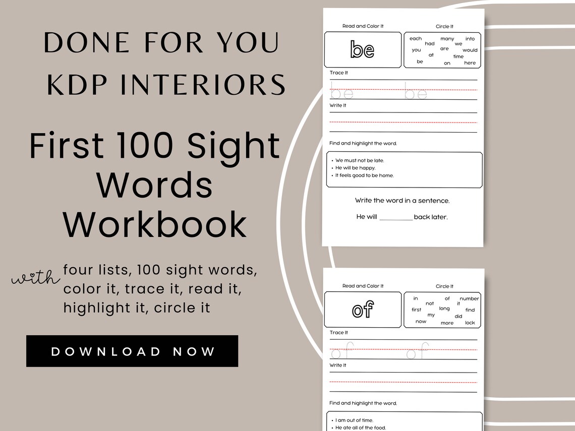 First 100 Sight Words Workbook KDP Interiors Plus KDP - Etsy