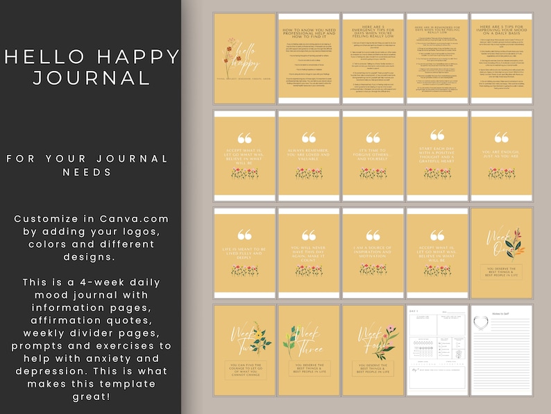 Hello Happy Journal 8.5x11 KDP Template Canva Editable - Etsy