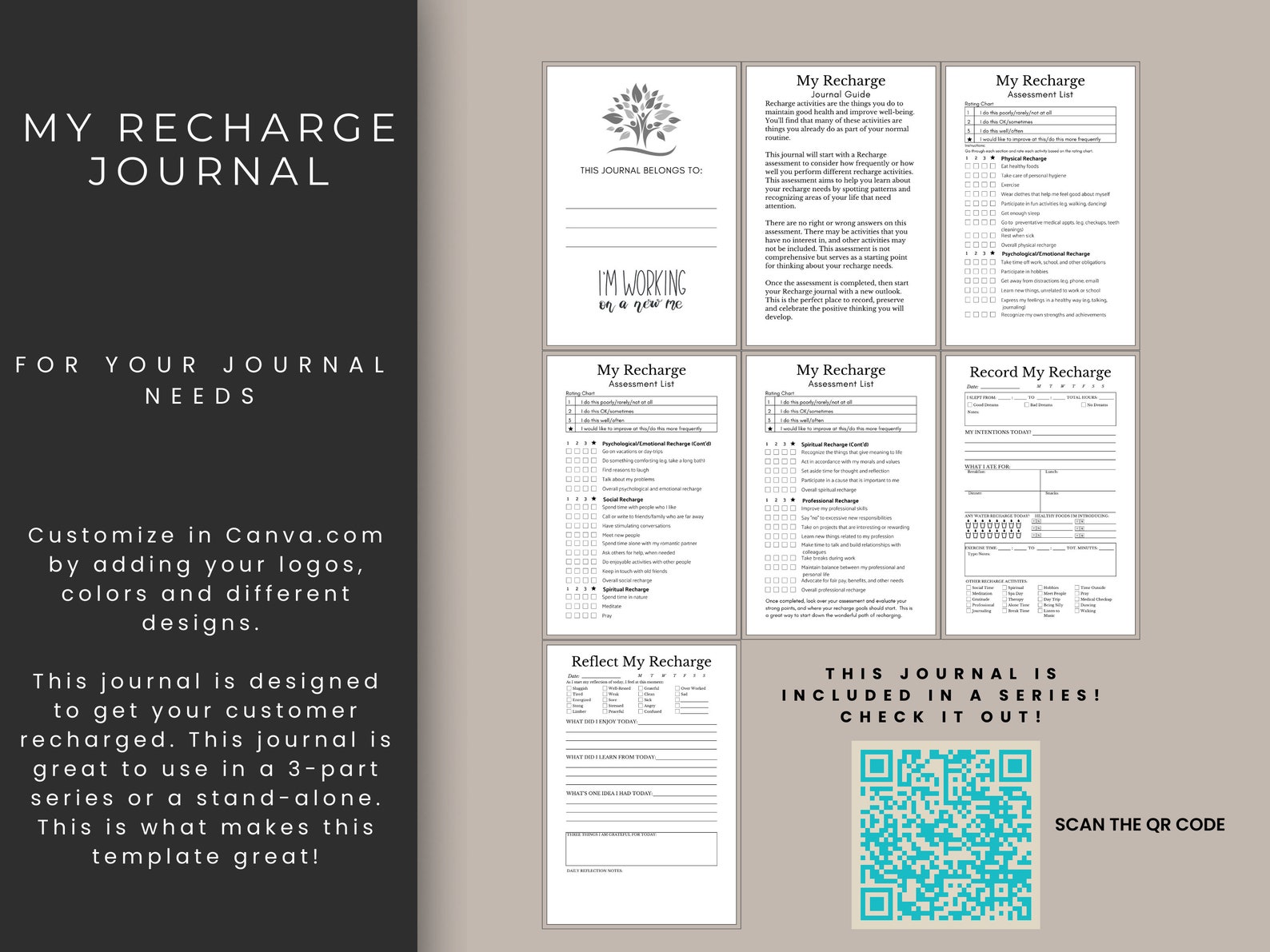 My Recharge Journal: 6x9 Printable KDP Template (canva Editable) - Etsy