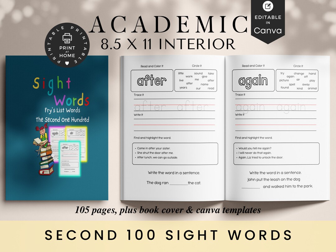 Second 100 Sight Words Workbook, KDP Interiors, Plus KDP Bookcover, 8 ...