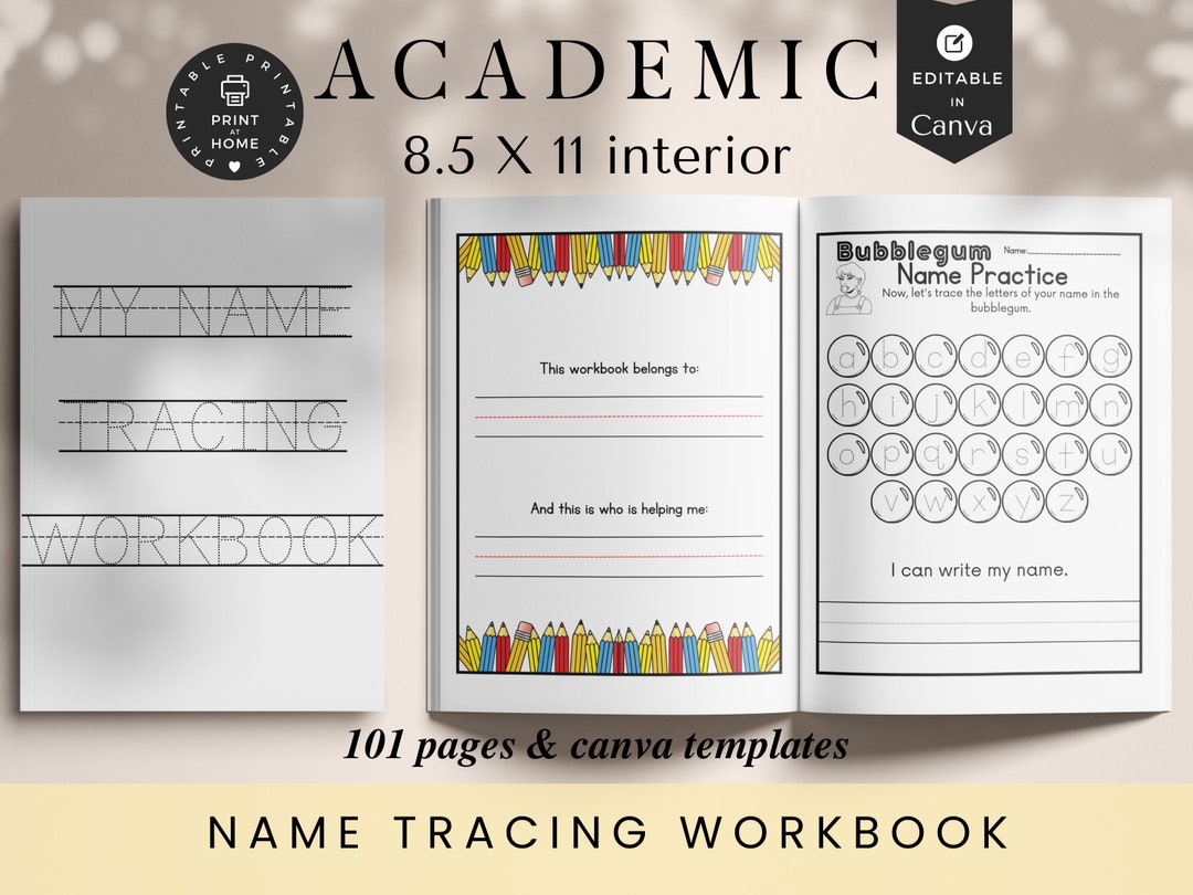 Name Tracing Workbook, KDP Interior, Canva Templates, 8.5x11, Medium ...
