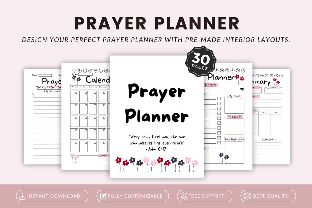 Editable Prayer Planner Template: Bible Study Journal (commercial Use ...