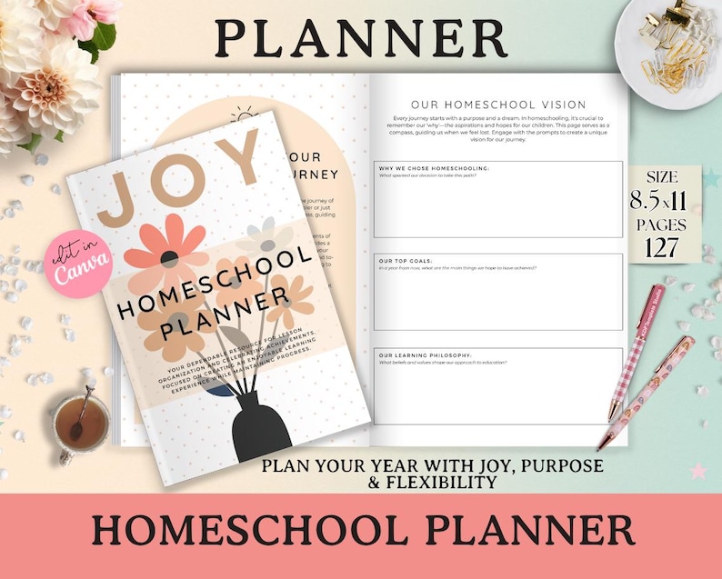 Editable Homeschool Planner Canva Template: Undated Monthly, Weekly (8 ...