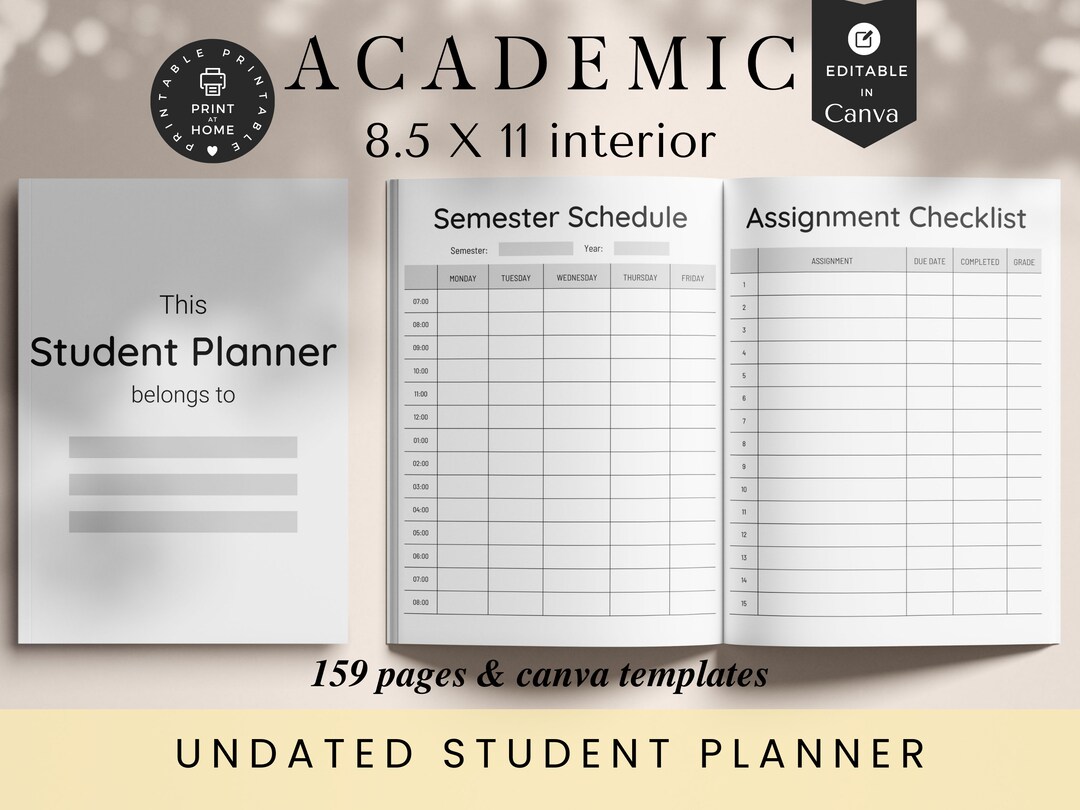 Student Planner, Undated, KDP Template, 8.5x11, Canva Editable ...