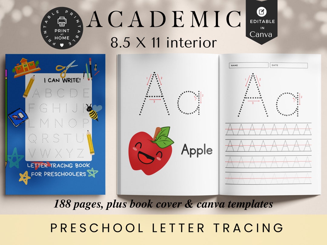 Preschool Letter Tracing, KDP Interiors Plus Book Cover, Editable ...