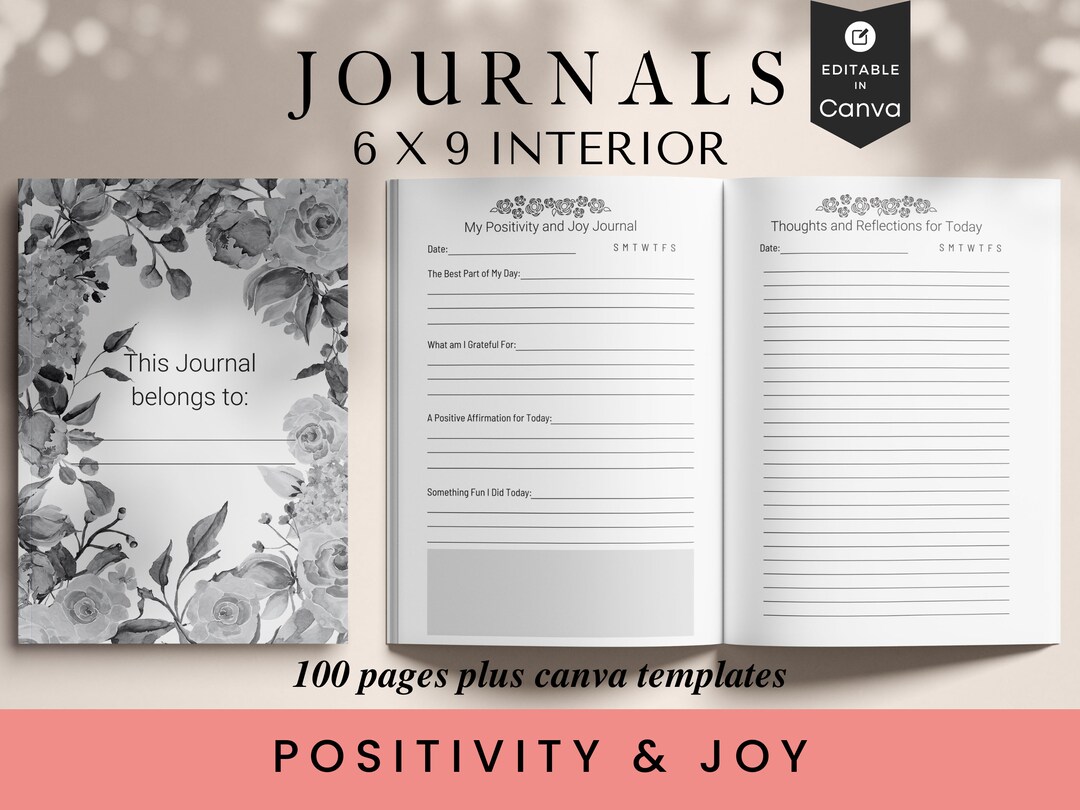 Positivity and Joy Journal, 6x9, KDP Template, KDP Interior, Canva ...