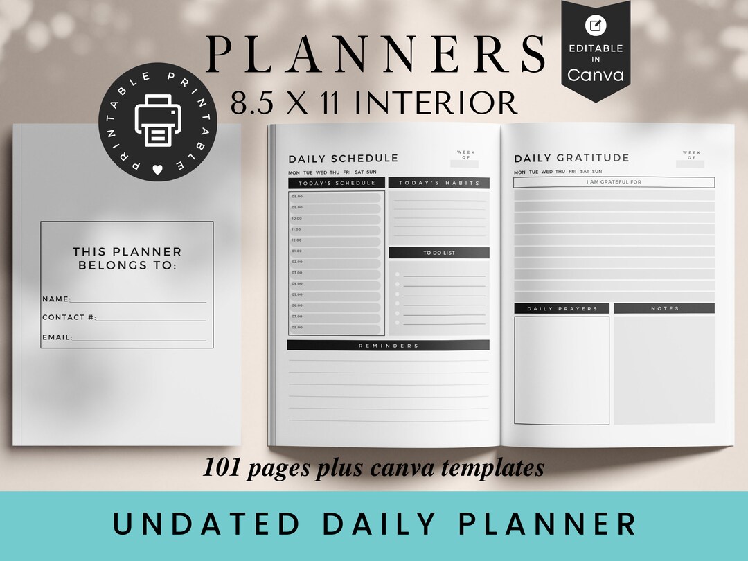 Undated Daily Planner, 8.5x11, KDP Template, KDP Interior, Amazon KDP ...