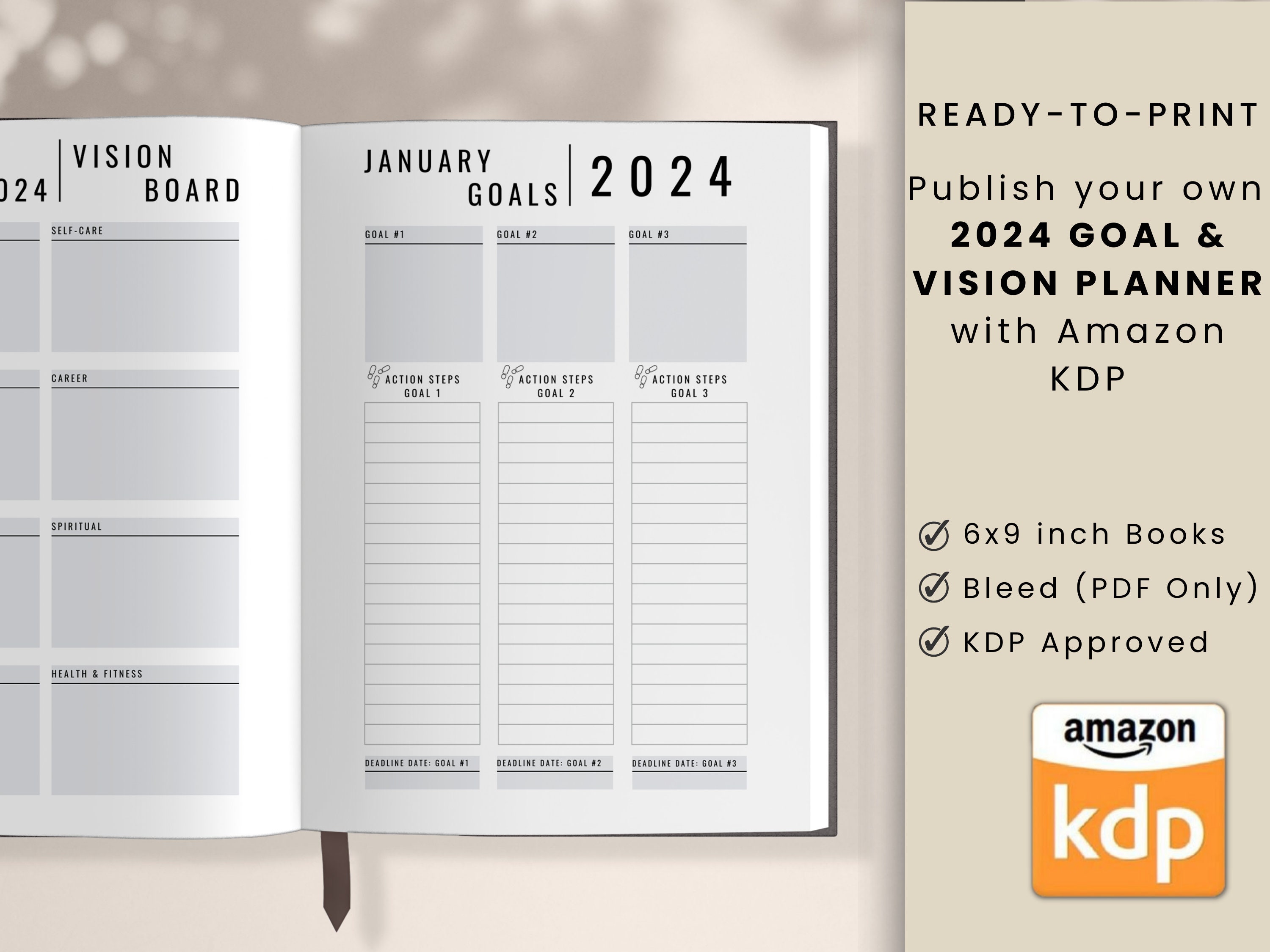 2024 Goal & Vision Planner KDP Template 6x9 Monthly - Etsy