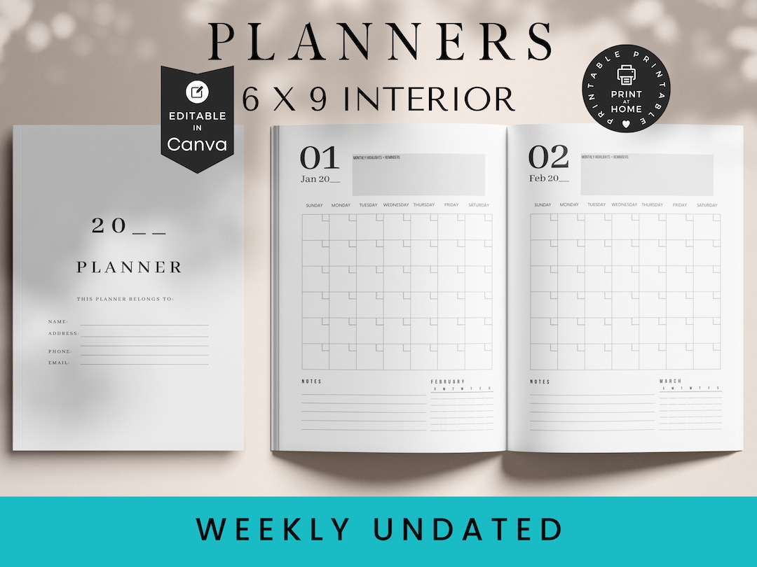 Weekly Planner Undated, 6x9, KDP Template, KDP Interior, Amazon KDP ...