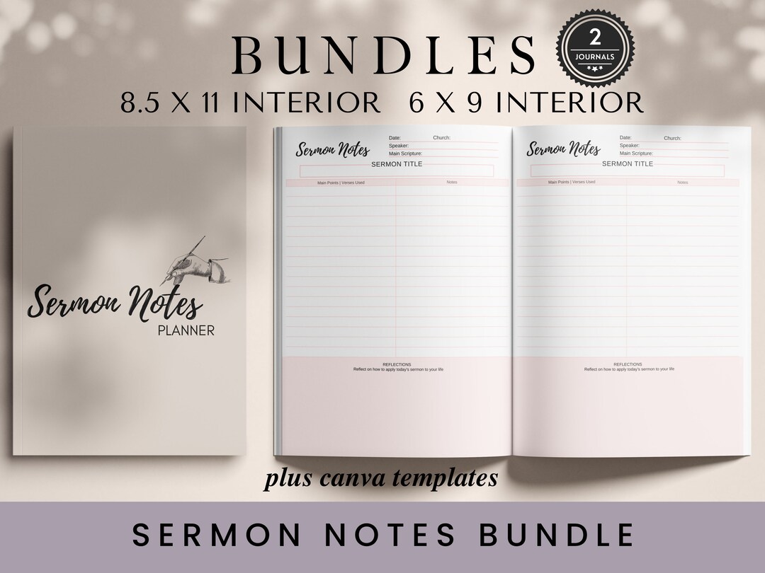 Sermon Notes Planner Bundle: KDP Templates, Bible Study (canva Template ...