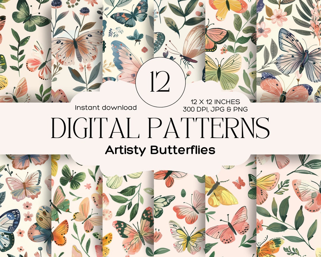 Artsy Butterfly Seamless Pattern: 12x12 Digital Paper (digital Download ...
