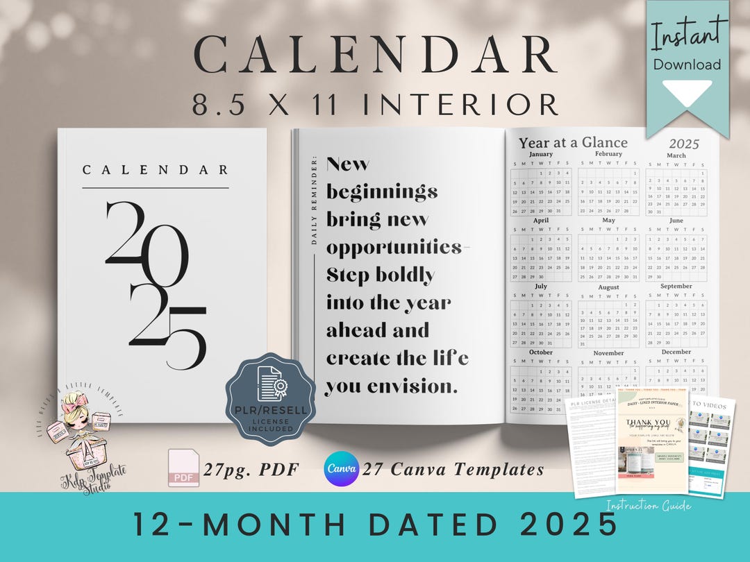 2025 Printable Calendar: Minimalist Two-page Monthly Planner (digital ...