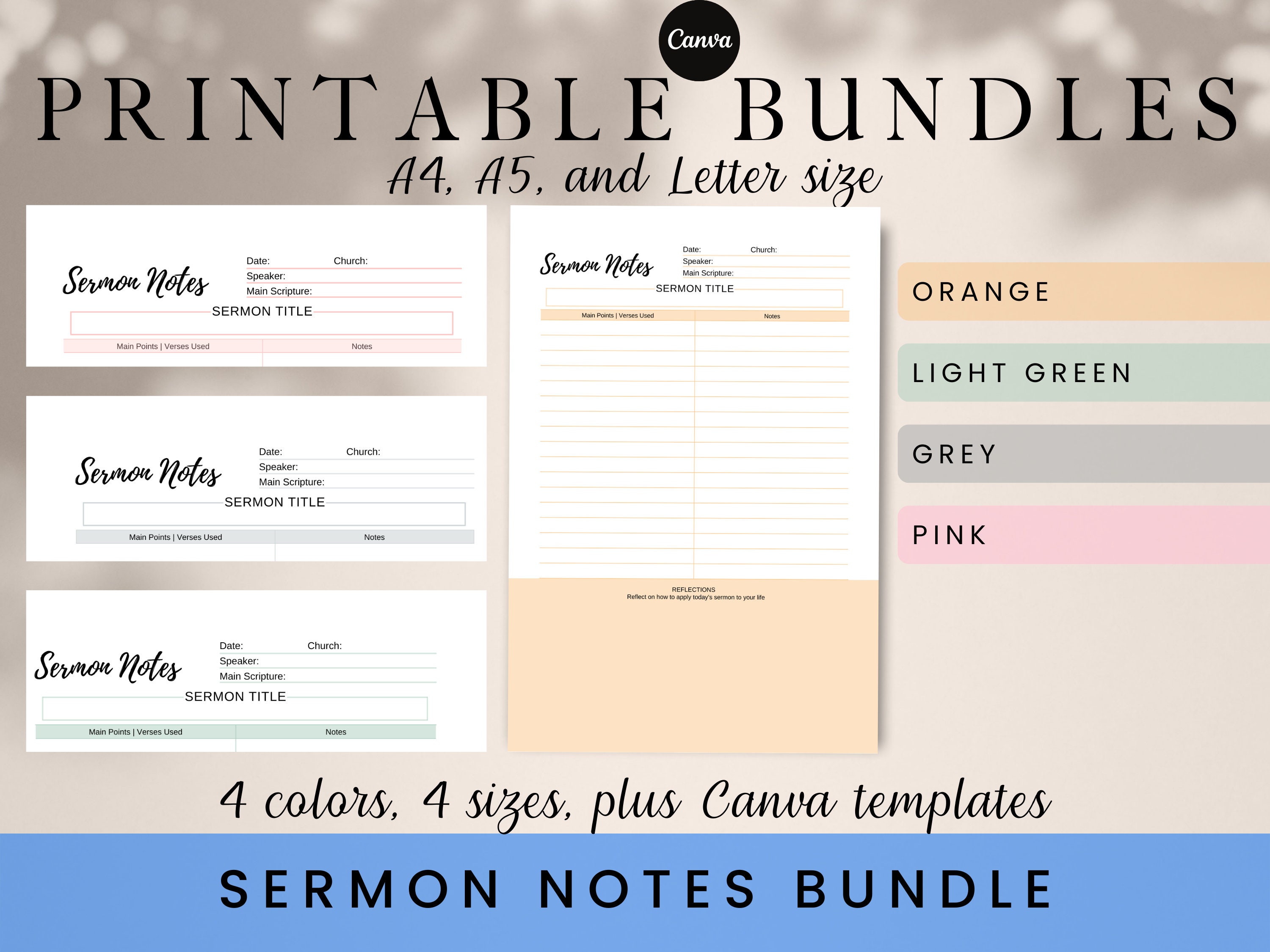 Printable Sermon Notes Bundle, A4, A5, Letter size, Bible Study Notes ...