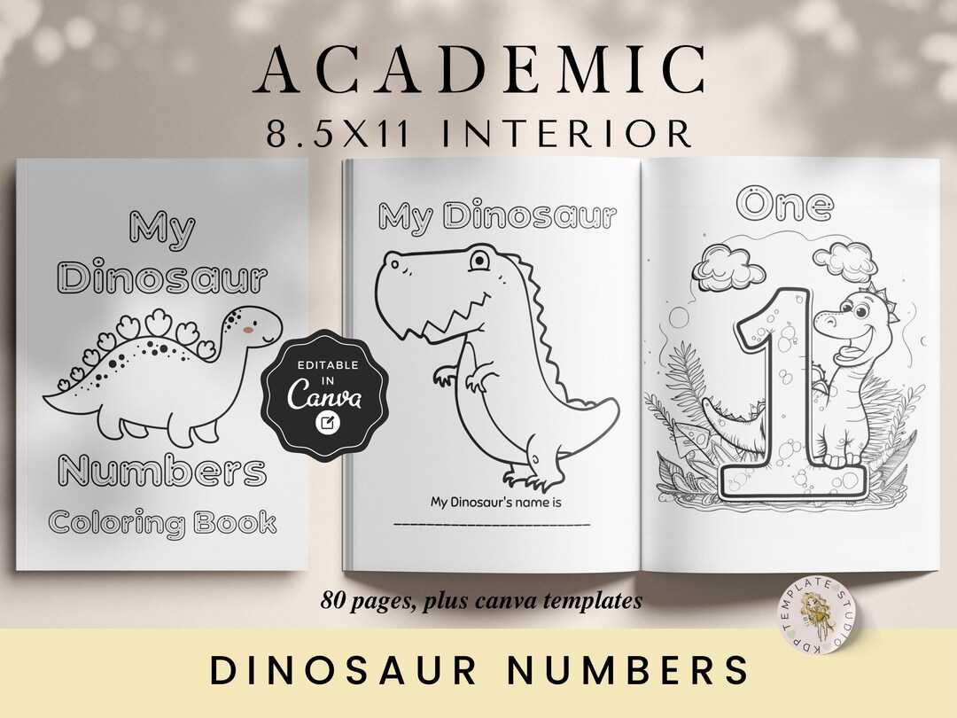 Dinosaur Number Coloring Template 1-20 With Tracing for Homeschool, KDP ...