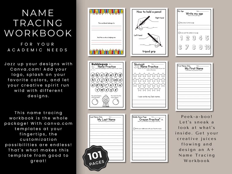Name Tracing Workbook, KDP Interior, Canva Templates, 8.5x11, Medium ...
