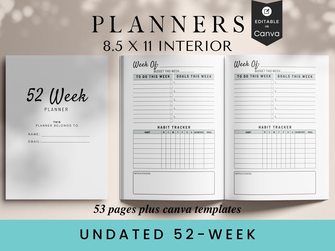 52 Week Undated Planner,kdp Template,kdp Interior,kdp Amazon,weekly to ...