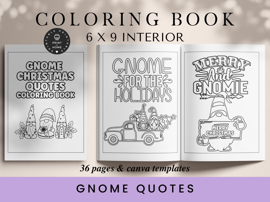 Christmas Gnomes Quotes Coloring Book, 6x9, KDP Interior, KDP Coloring ...