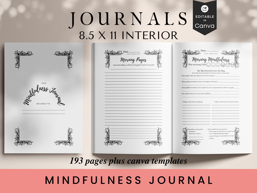 Mindfulness Journal, 8.5x11, KDP Template, Canva Editable, Printable ...