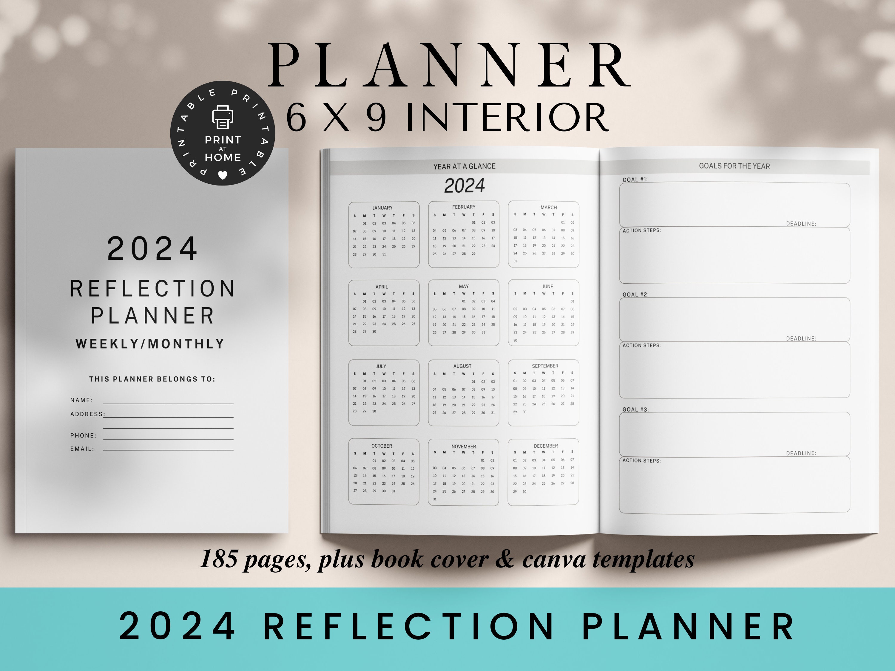 2024 Reflection Planner, Dated, 6x9, KDP Template, KDP Interior, Amazon ...