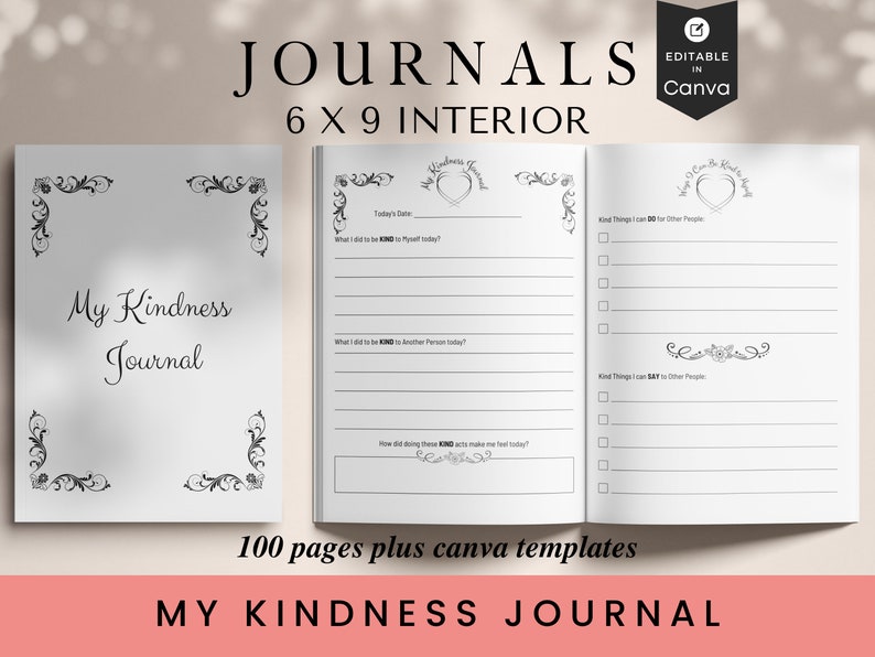 Kindness Journal Template: 6x9 Printable Planner, Editable in Canva - Etsy