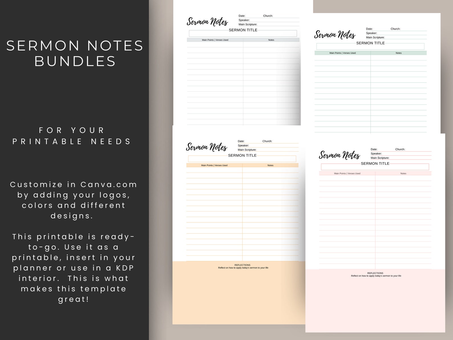 Printable Sermon Notes Bundle, A4, A5, Letter Size, Bible Study Notes ...