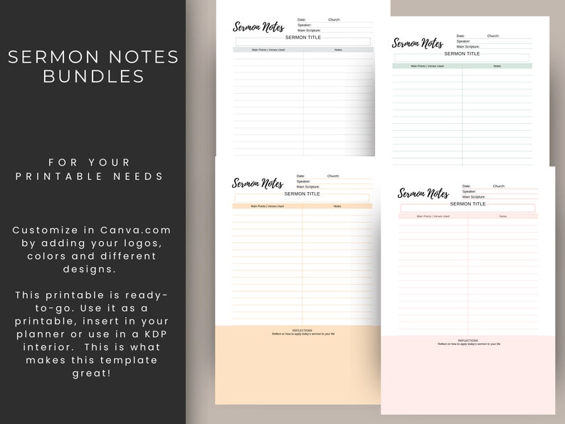 Printable Sermon Notes Bundle, A4, A5, Letter Size, Bible Study Notes ...